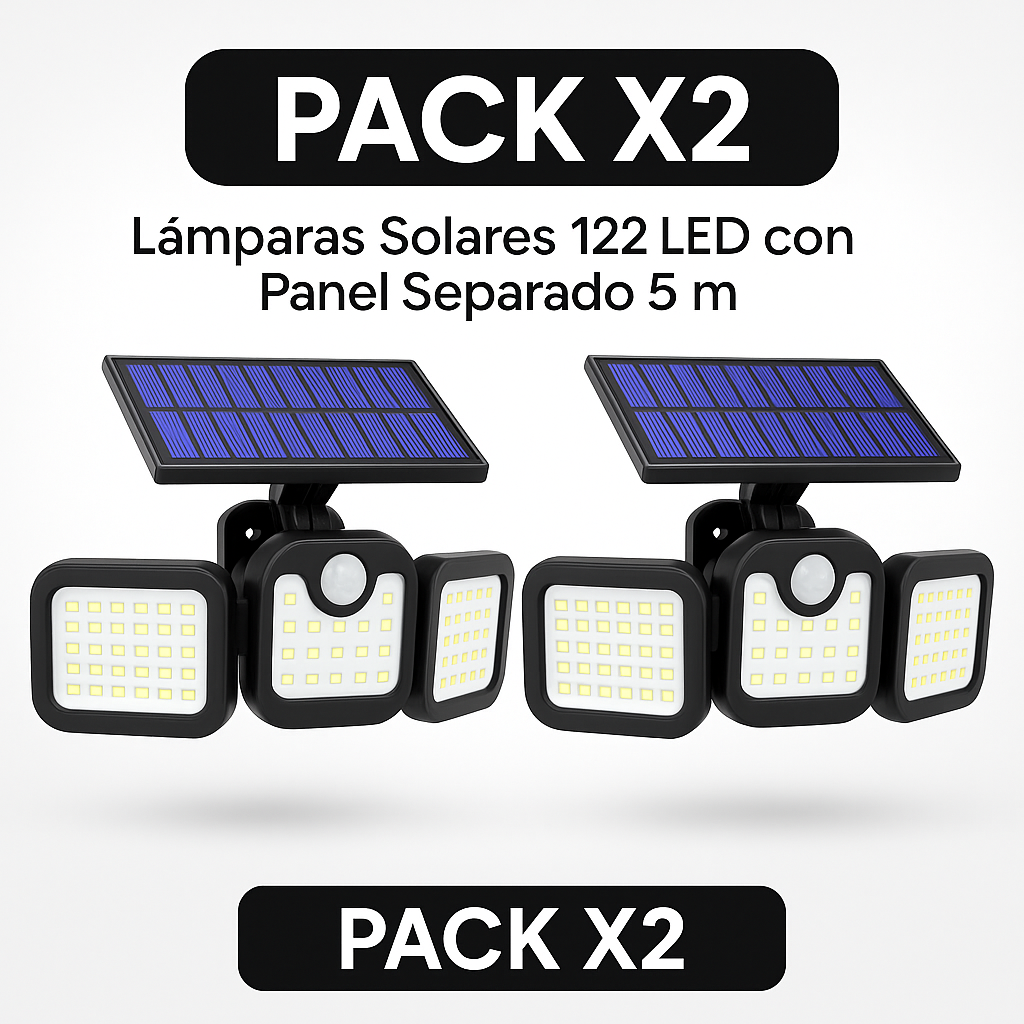 Lámpara Solar 122 LEDs (X2) Foco con Sensor y Panel... – Baron Tools